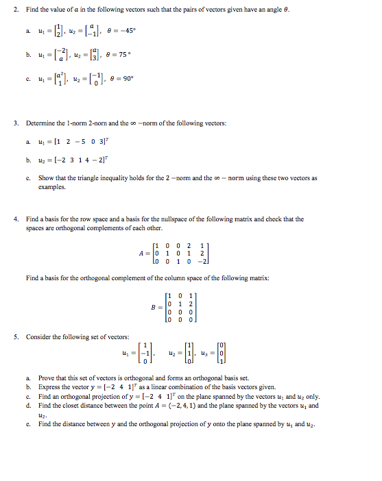 2. Find the value of a in the following vectors such | Chegg.com