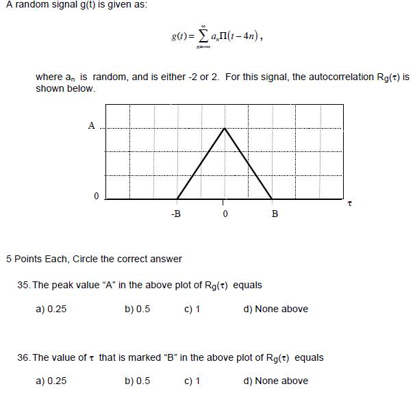 Solved A random signal g(t) is given as: where an is random, | Chegg.com