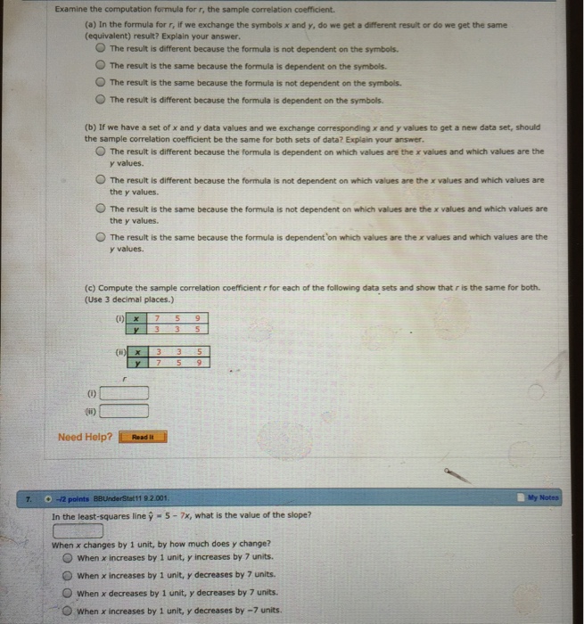 Solved Examine the computation formula for r, the sample | Chegg.com