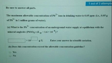 Solved The maximum allowable concentration of Pb2~ ions in | Chegg.com