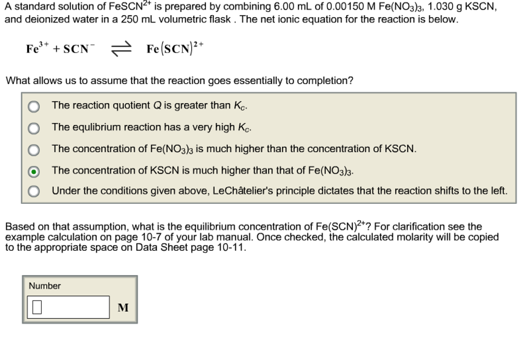 Solved A standard solution of FeSCN^2+ is prepared by | Chegg.com