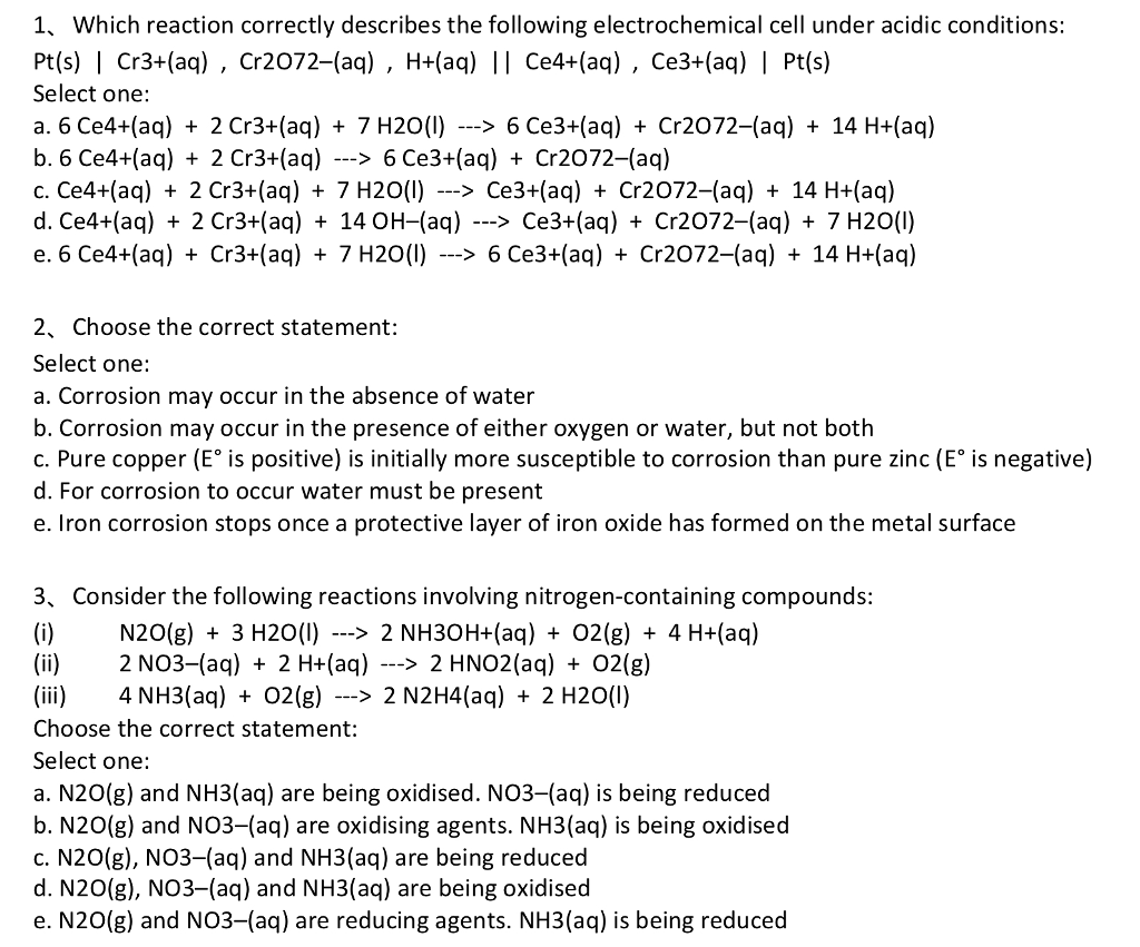 Solved 1, Which reaction correctly describes the following | Chegg.com