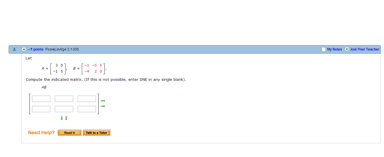 Solved Let A = [3 0 -1 5], B = [-1 -5 5 -4 2 0] Compute | Chegg.com