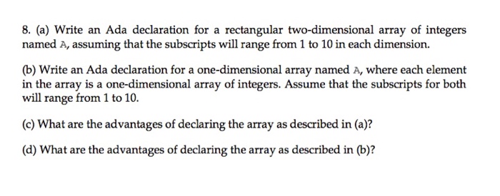 Solved Write an Ada declaration for a rectangular | Chegg.com