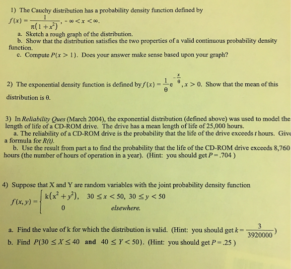 Solved The Cauchy distribution has a probability density | Chegg.com