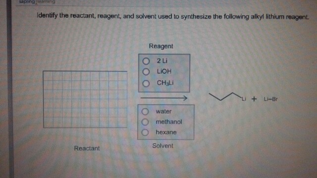 Solved Identify the reactant, reagent, and solvent used to | Chegg.com