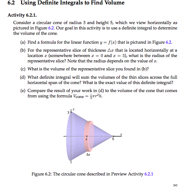 Solved 6.2 Using Definite Integrals to Find Volume Activity | Chegg.com