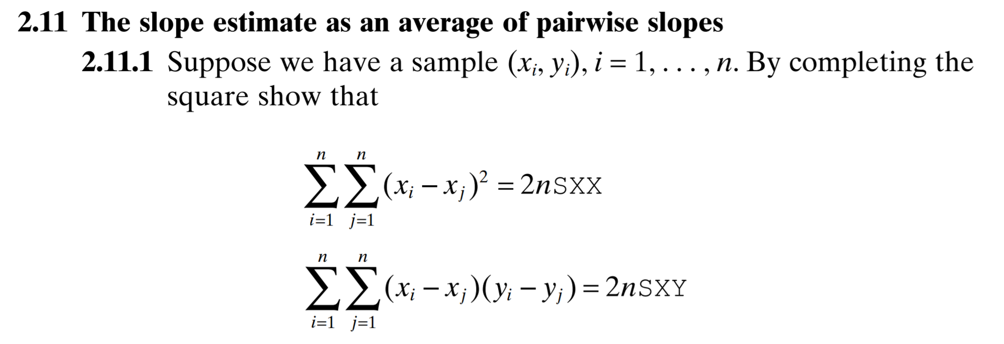 The slope estimate as an average of pairwise slopes | Chegg.com