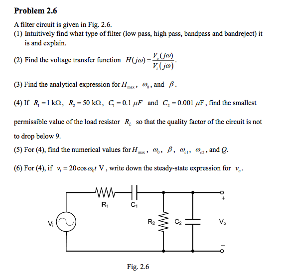 Solved Problem 2.6 A filter circuit is given in Fig. 2.6. | Chegg.com