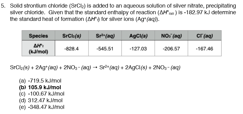 Solved 5. Solid strontium chloride (SrCl2) is added to an | Chegg.com