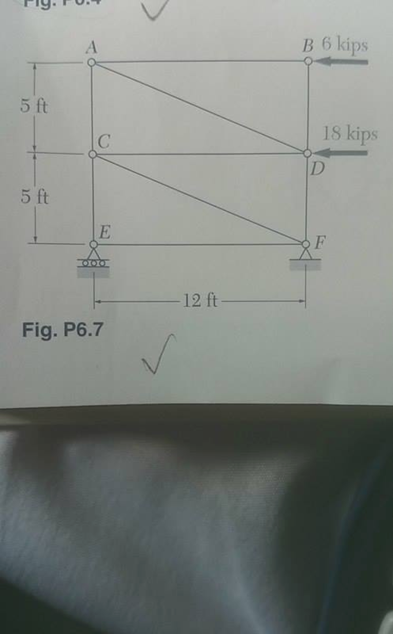 Solved 5 ft 5 ft Fig. P6.7 B 6 kips IS kips | Chegg.com
