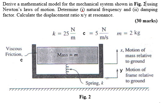 Solved Derive a mathematical model for the mechanical system | Chegg.com