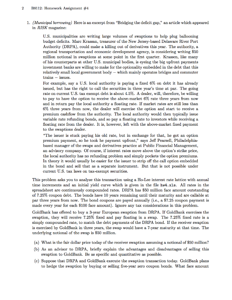 2 B8112. Homework Assignment #4 1. (Municipal | Chegg.com