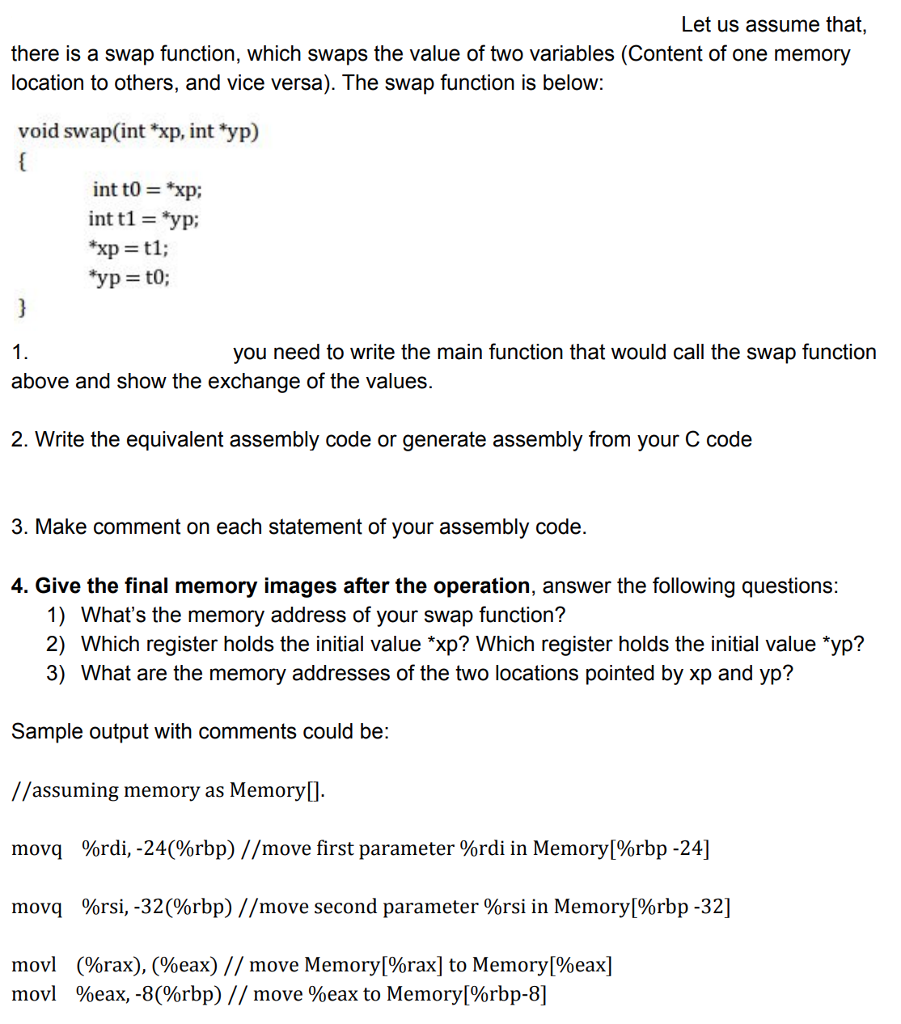 Let us assume that, there is a swap function, which | Chegg.com