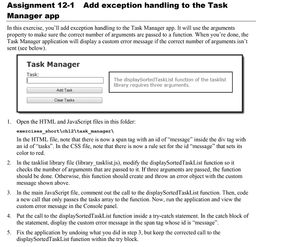 Solved Add exception handling to the Task Assignment 12-1 | Chegg.com