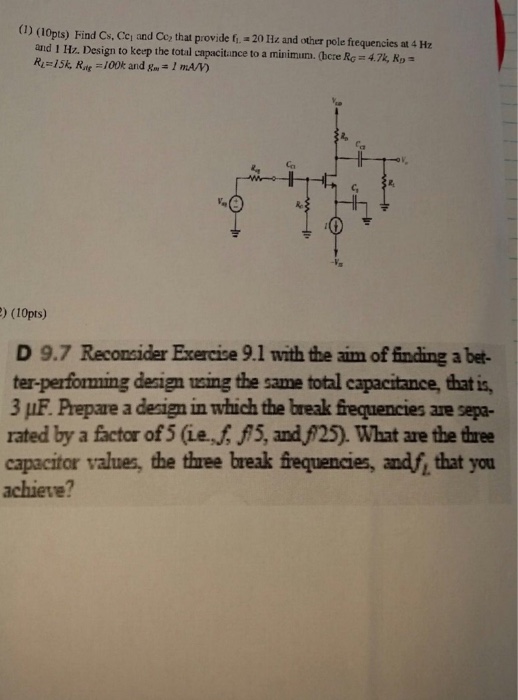 Solved Find Cs,Cc1 and Cc2 that provide fL=20 Hz and other | Chegg.com