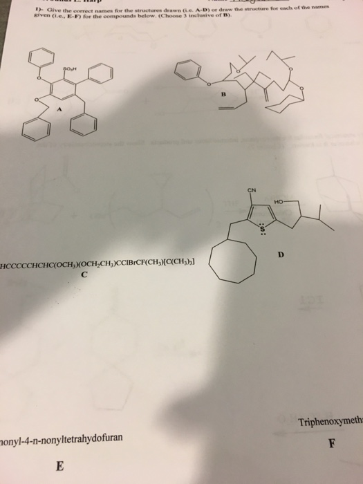Solved Give the correct names for the structures drawn o e. | Chegg.com