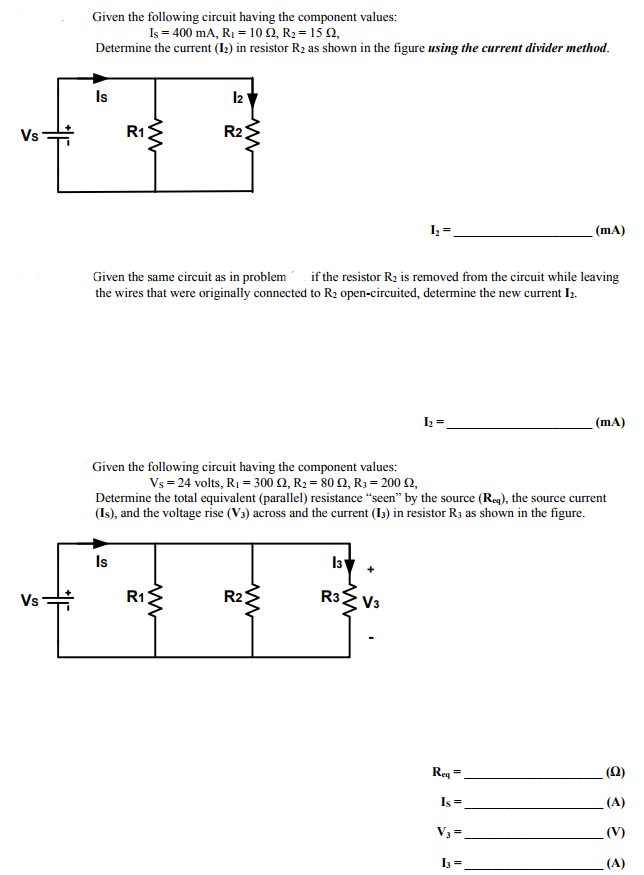 Solved Given the following circuit having the component | Chegg.com