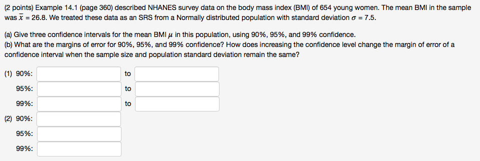 Solved (2 points) Example 14.1 (page 360) described NHANES | Chegg.com
