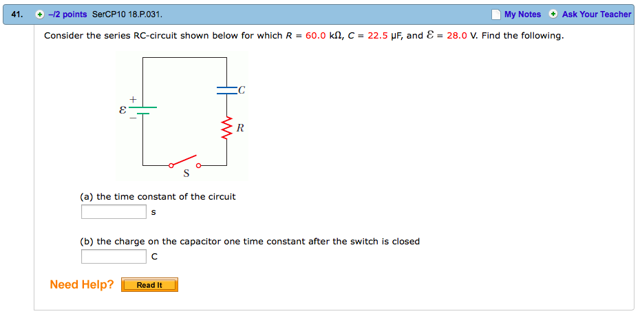 Solved Consider the series RC-circuit shown below for which | Chegg.com