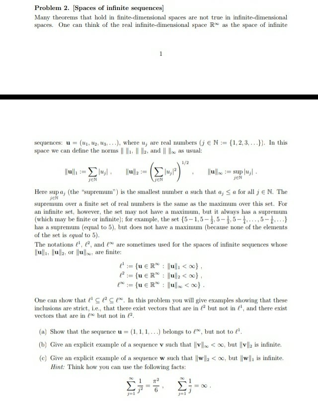 Solved Problem 2. [Spaces of infinite sequences) Many | Chegg.com
