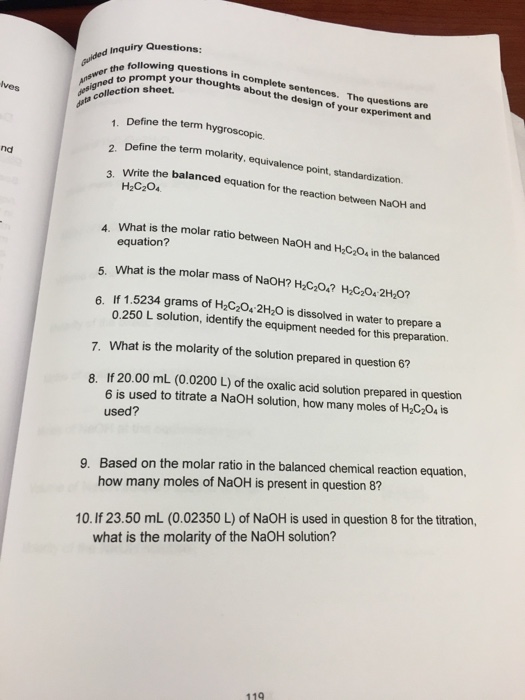 Solved Guided Inquiry Questions: Answer the following | Chegg.com
