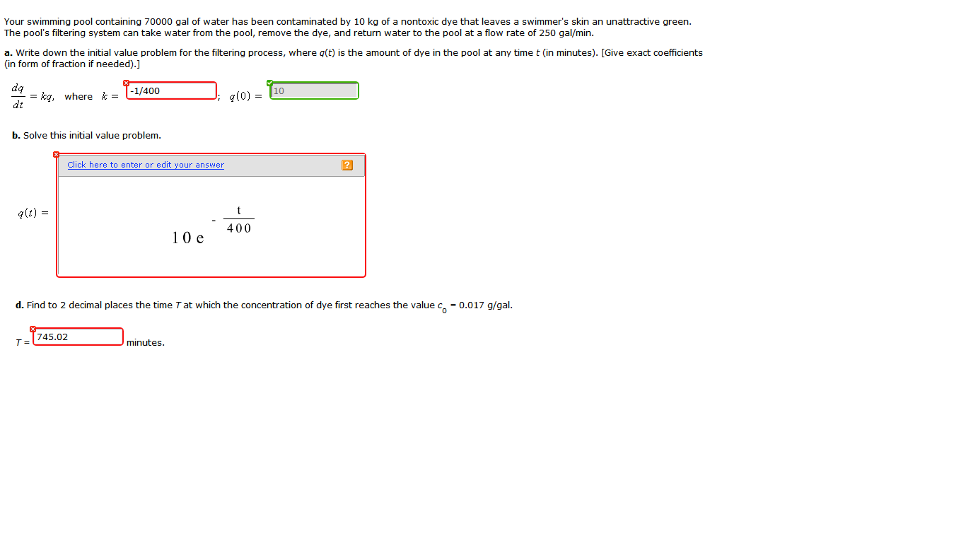 Solved Your swimming pool containing 70000 gal of water has | Chegg.com