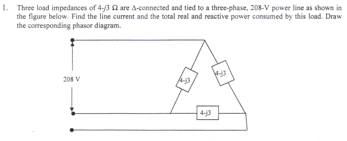 Solved I. Three load impedances of 4-3 Ω are Δ-connected and | Chegg.com