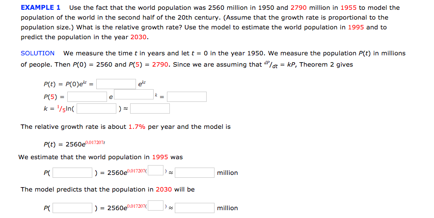 Solved EXAMPLE 1 Use the fact that the world population was | Chegg.com