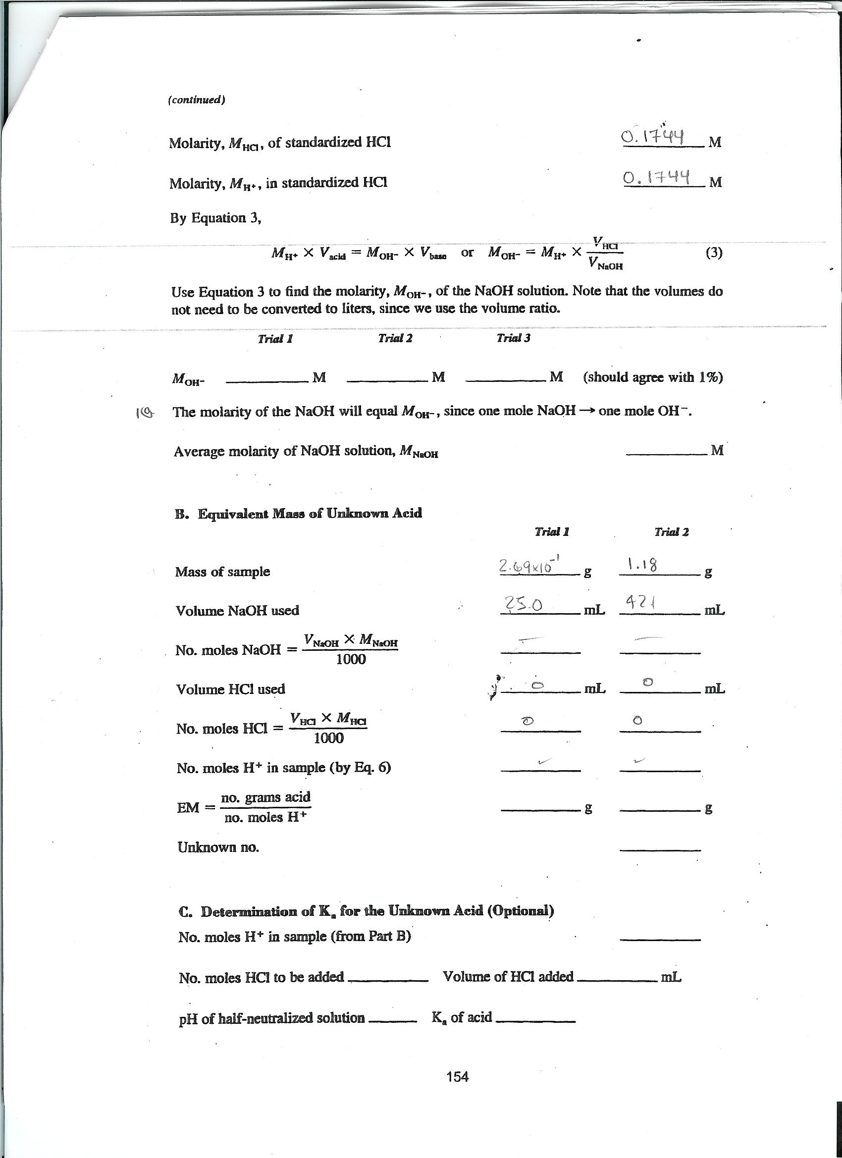 Standardization of Basic Solution and Determination | Chegg.com