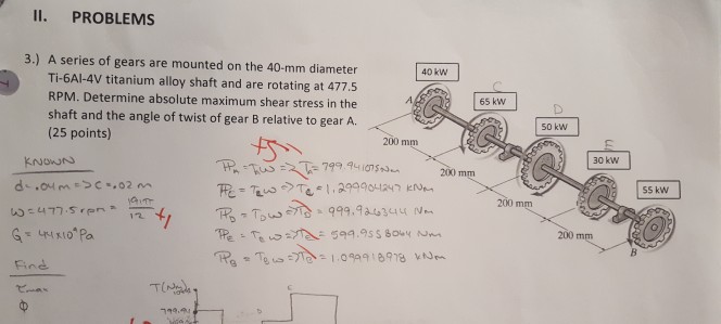 Solved II. PROBLEMS 3.) A series of gears are mounted on the | Chegg.com