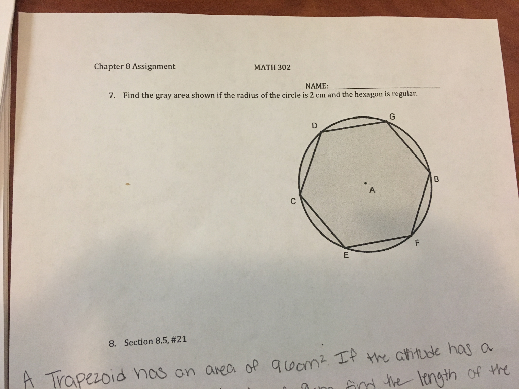 Solved Chapter 8 Assignment MATH 302 NAME: 7. Find the gray | Chegg.com