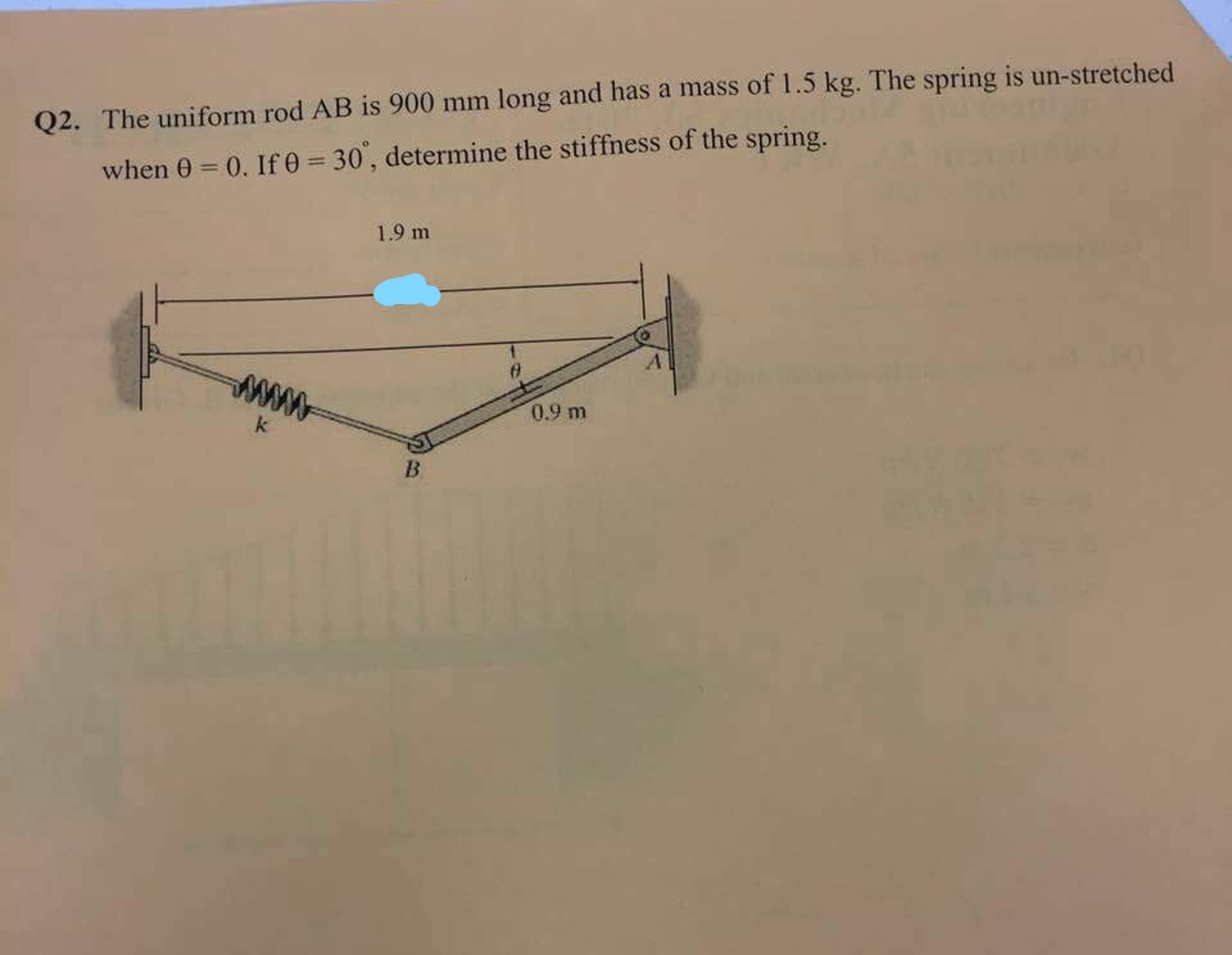 Solved The uniform rod AB is 900 mm long and has a mass of | Chegg.com
