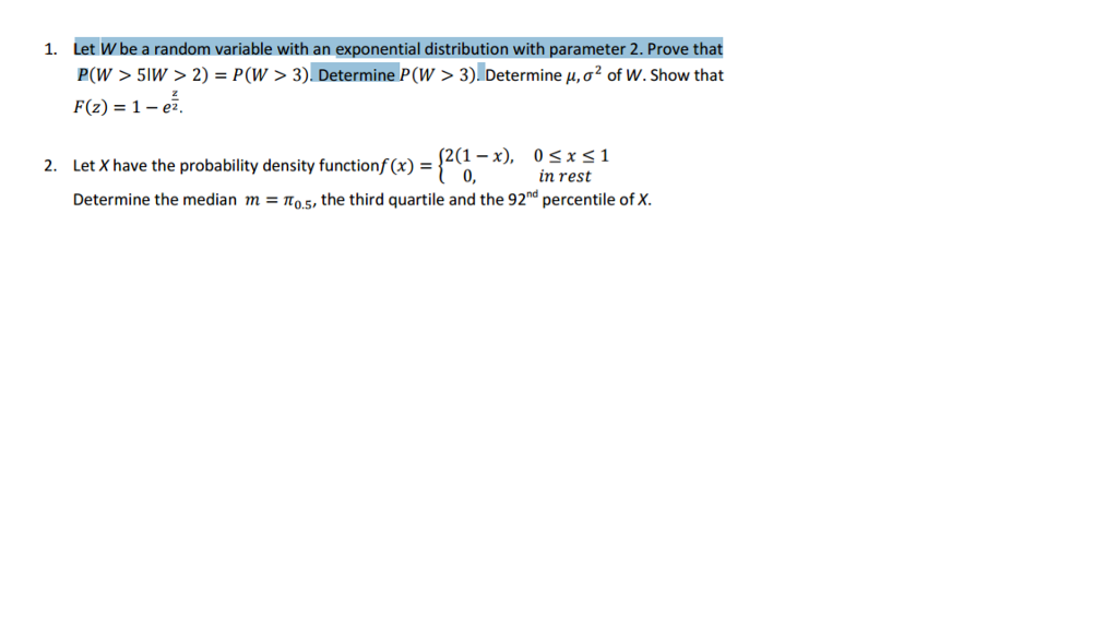 Solved Let W be a random variable with an exponential | Chegg.com