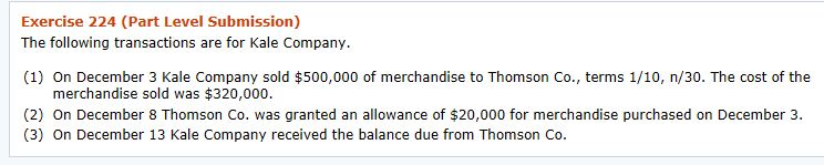 Solved Exercise 224 (Part Level Submission) The following | Chegg.com