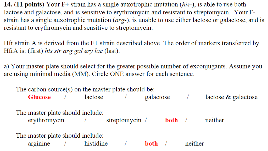 Solved 14. (11 points) Your F+ strain has a single | Chegg.com