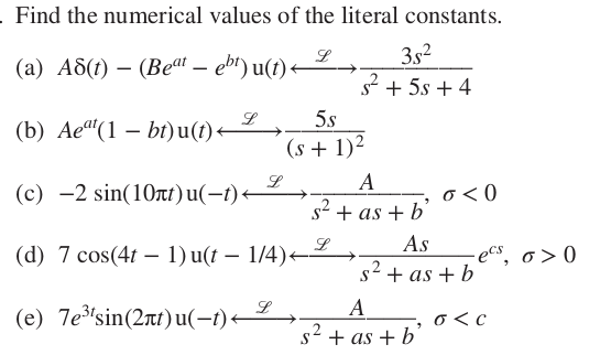 Solved Find the numerical values of the literal constants. | Chegg.com