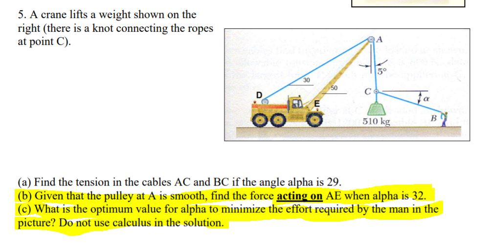 Solved 5. A crane lifts a weight shown on the right (there | Chegg.com