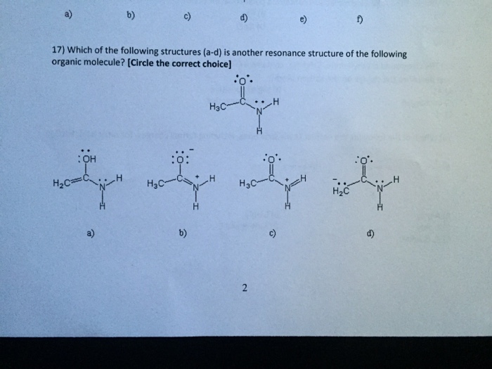 Solved Resonance structures, multiple choice | Chegg.com