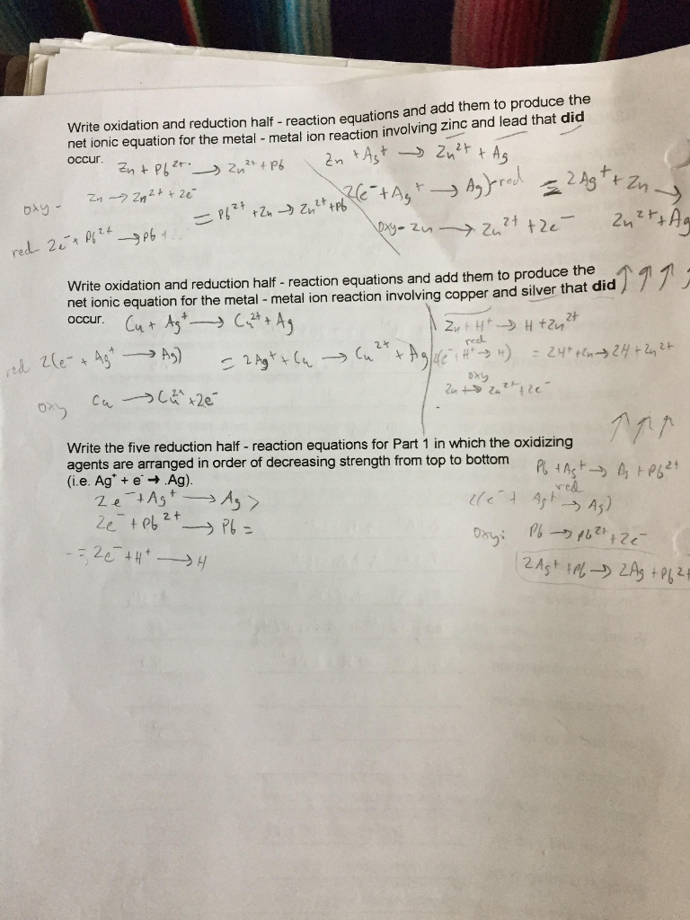 Solved Write oxidation and reduction half reaction equations | Chegg.com