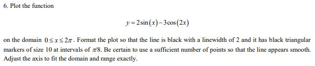 Solved 6. Plot the function y-2sin(x)-3cos(2r) on the domain | Chegg.com