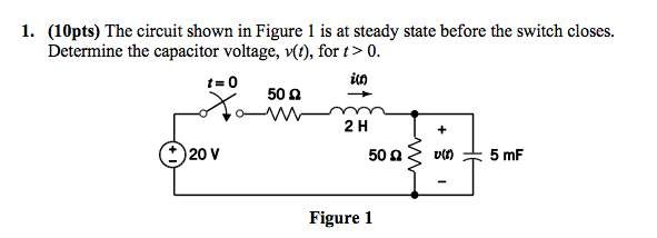 Solved 1. (10pts) The circuit shown in Figure 1 is at steady | Chegg.com