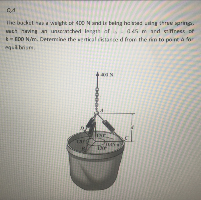 Solved The bucket has a weight of 400 N and is being hoisted | Chegg.com