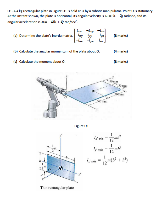 Solved Determine the plate's inertia matrix. Calculate the | Chegg.com