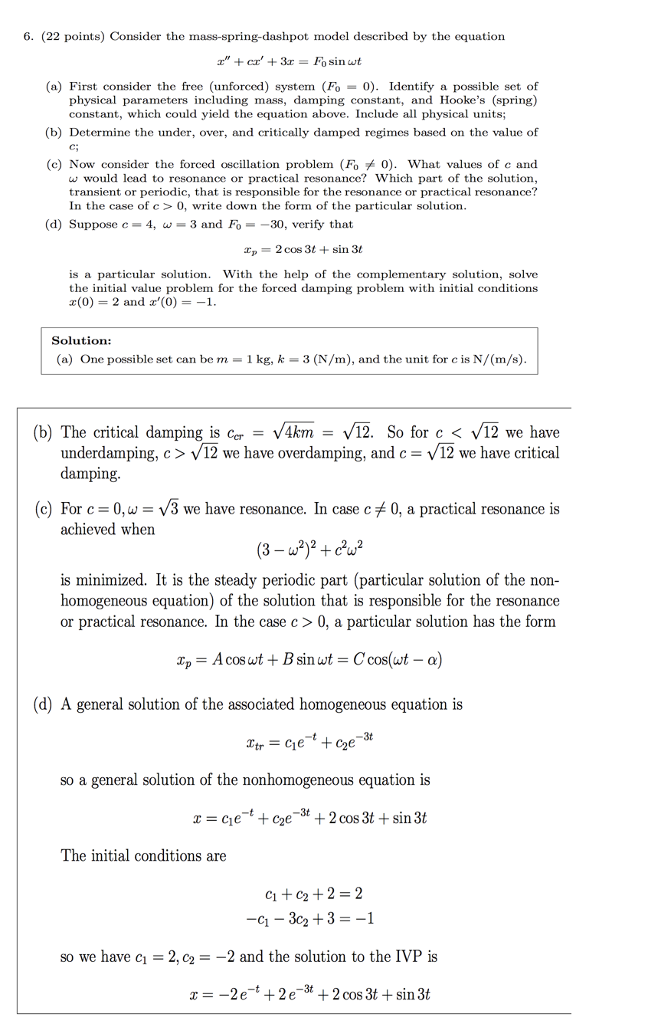 Solved Differential equation and linear algebra course. i | Chegg.com