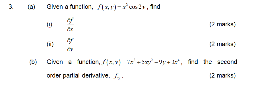 Solved 3. (a) Given a function, f(x.y)- cos2y, find (2 | Chegg.com