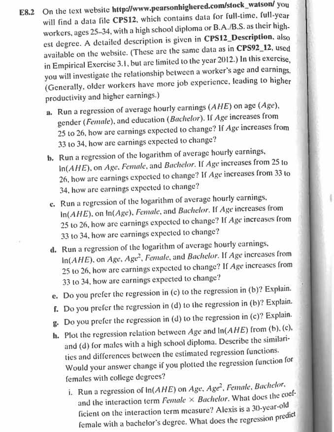 On the text you will find a data file CPS12, which | Chegg.com