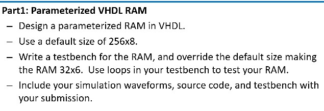 Solved Part1: Parameterized VHDL RAM Design a parameterized | Chegg.com