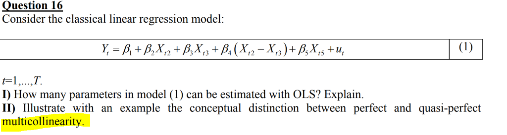 Question 16 Consider the classical linear regression | Chegg.com