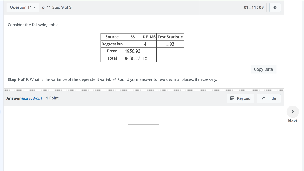 Solved Question 11of 11 Step 1 of 9 01:11:50 の! Consider the | Chegg.com